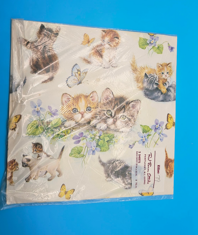 Vintage Red Farm Studio Gift Wrap - Sealed NOS - Kittens & Violets by ...