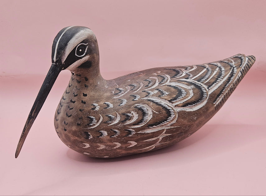 Carved Wooden Snipe Sitting Home Decor – 9.5x3 | Loving Coastal Living